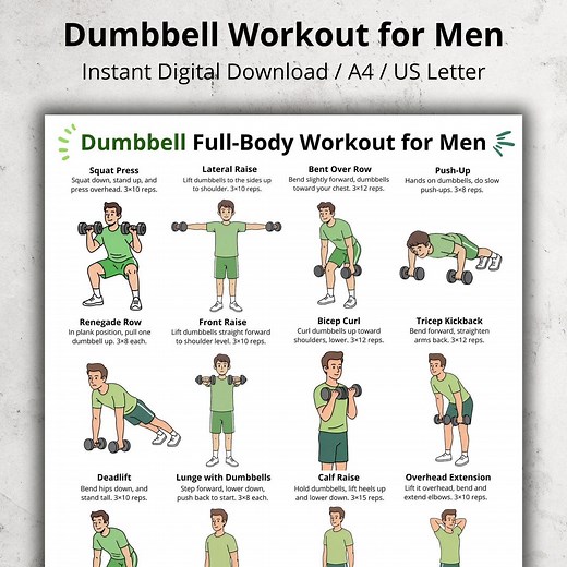 Dumbbell Full Body Workout for Men PDF, Home Gym Exercise Chart for Men, Upper and Lower Body Dumbbell Exercises, Men Gym Printable Poster - Etsy