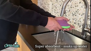 CleanAide Double-Sided Microfiber Sponge 2-in-1 Scrubber for Kitchen and Bathroom, Reusable Non-Scratch Dishwashing, Heavy-Duty Scouring, Absorbent Multi-Surface Cleaning Tool, 5.75 x 3.25 in