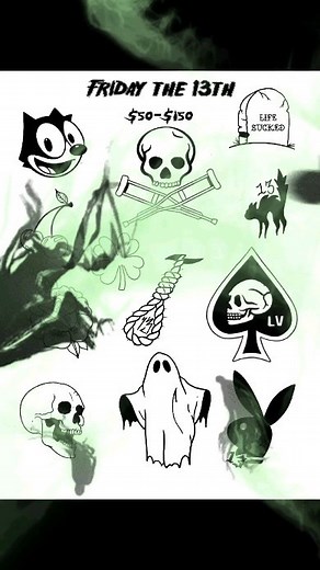 Friday the 13th is almost here! We will be doing these and many more designs at our shop located right next door to the most bodacious @cash4chaos Designs start at $50-$150 depending on size, if you want color, and design. First come, first served! #fridaythe13thtattoo #spookytattoo #fridaythe13thtattoospecial #deathorglorylv #halloween #tattoospecial #tattooshopsinvegas | Masuimi Max