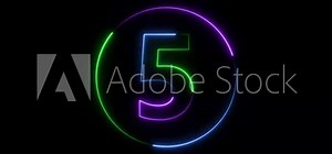 five number display neon style colorful number animation. Black background colorful circle 4k video.