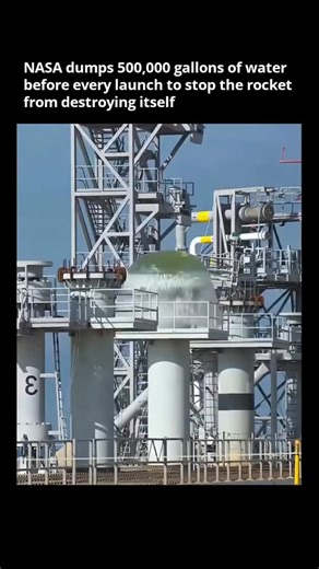 science | facts | nature on Instagram: "Before every rocket launch, NASA releases nearly 500,000 gallons of water, creating what looks like a massive waterfall at the launch pad. This powerful system is not just for show—it plays a crucial role in protecting both the rocket and the structure beneath it. The water absorbs extreme heat, reduces intense sound waves, and minimizes violent vibrations produced during liftoff, preventing the rocket from damaging itself. It’s a perfect example of how si