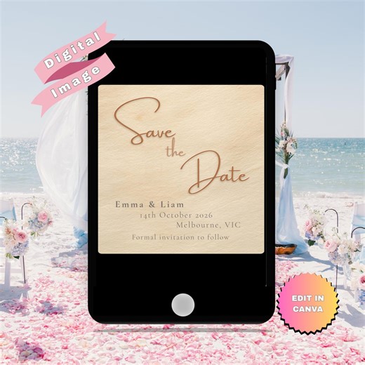 Minimalist Script Save the Date Card, Modern Wedding Announcement (canva Template) Digital Download - Etsy