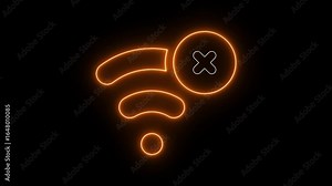 Neon line wifi icon with cross no connection. Red wifi icon with cross symbolizing no internet connection on black background