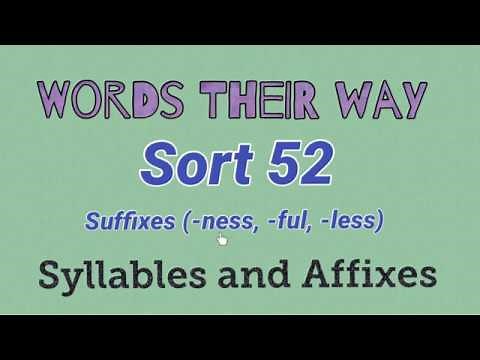 Sort 52 - Suffixes -ness, -ful, -less (Words Their Way - Syllables and Affixes)