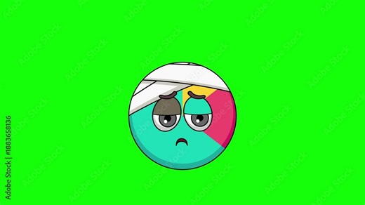 chart emoticon face with head bandage, emoji loop animation