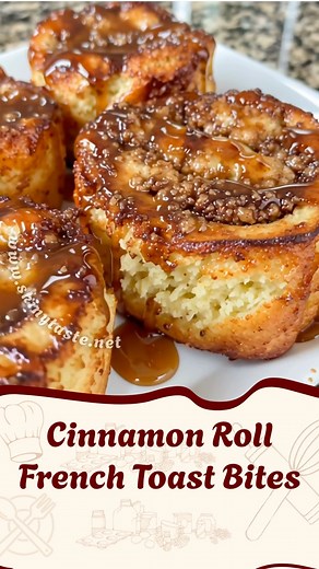 Cinnamon Roll French Toast Bites Soft, gooey, and bursting with cinnamon sweetness—these bite-sized French toast bites taste like the best part of a cinnamon roll and a cozy weekend morning all in one! Ingredients: 1 can refrigerated cinnamon rolls (with icing) 3 large eggs ½ cup milk 1 teaspoon vanilla extract 1 teaspoon ground cinnamon 1 tablespoon butter (for cooking) Optional toppings: maple syrup, powdered sugar, or extra icing Instructions: 1. Open the can of cinnamon rolls and cut each ro