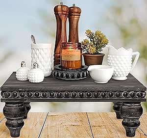 Felt Creative Home Goods Decorative Wood Risers for Decor | Tiered Tray Stand | Farmhouse Beaded Riser Stand for Decor | Wooden Pedestal Stand Large 12x16 Beaded Tray for Kitchen Coffee Bar (Black)