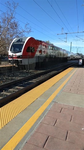 Caltrain Stadler KISS Train Set #327 on Southbound Local Train #132 Arrives at Redwood City Station