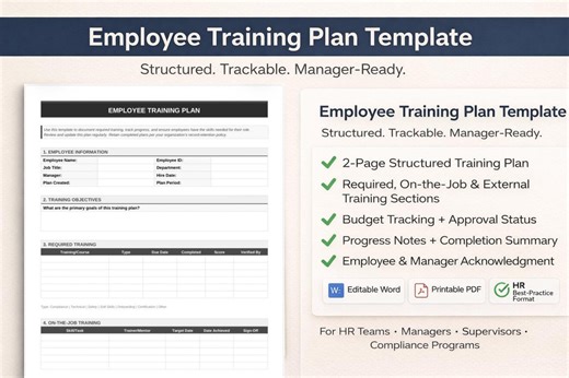 Employee Training Plan Template | Training Tracker for HR & Managers | Editable Word and PDF - Etsy