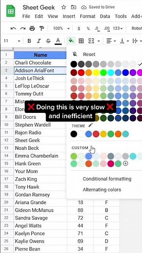 How to color tables using Alternating Colors in Google Sheets!