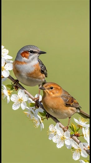 These two tiny birds create a perfect spring moment among the white blossoms. Their warm colors glow in the soft sunlight. A peaceful and beautifully natural scene. #natgeowild #nature #birdwatching #birds #birdhouse | BIRDS of the World