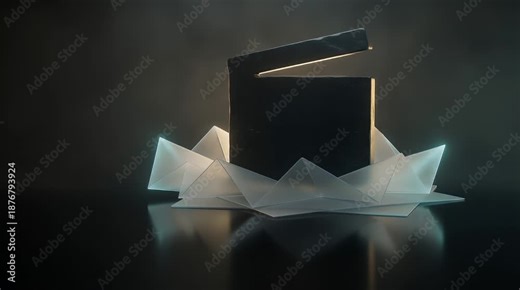 Obsidian Stone Clapperboard on Translucent Origami Film Sheets