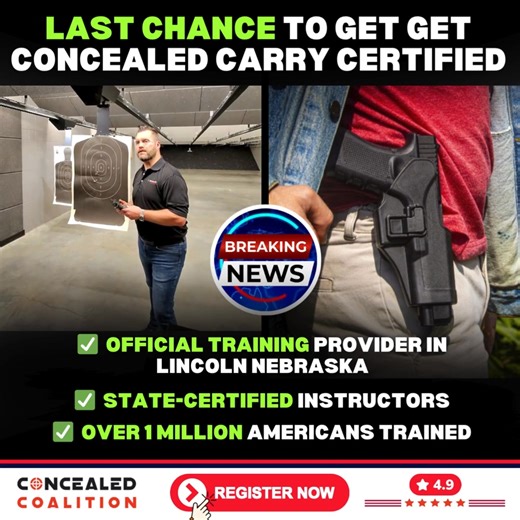 🚨 Calling all residents of Lincoln ! Get certified to legally carry in Nebraska and 32 other states. Join our expert-led training today. Get certified! Reserve your seat now! 👇 | Concealed Coalition