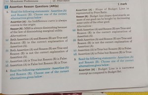 (t) Monotonic Preferences(e) Price KatioE Assertion Reason Qu... | Filo