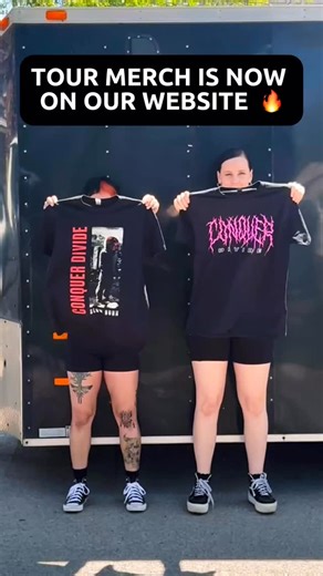 LET’S BE TWINSIES! 👯We’ve added tour merch to our website AND we’re offering free US shipping on this collection for a limited time while stock lasts! Go to conquerdivideofficial.com or follow the link in our bio ❤️ 🔥 🫡 #conquerdivide #supportmusicians | Conquer Divide