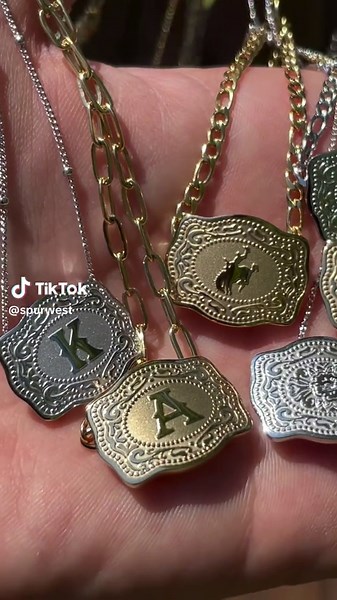 Mini belt buckle necklaces go hard for summer 🥵 #spurwest #jewelry #original #mini #beltbuckle #necklace #cowgirl #cowboy #country #western #rodeo #beyonce #postmalone #fashion #drip #shop #tiktokshop #fyp #westernfashion #westernstyle