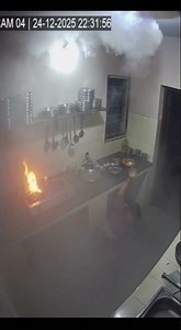 Shocking CCTV Footage: Pressure Cooker Explodes in Kitchen 😱