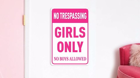 N A Girls Bedroom Sign - Funny No Trespassing Girls Only Metal Tin Sign Wall Decor Pink No Boys Allowed Bedroom Door, 8 x 12 inch
