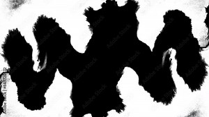 black ink splatter horror paper rorschach face revealing liquid streams transition crossfade movie intro title grunge