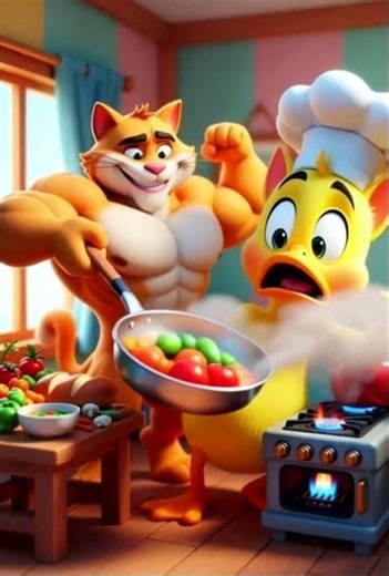 Chef Duck Kitchen Showdown #catvsduck#catfunny#funnyvideo#shortvideo#trending#duck