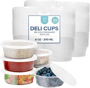 Healthy Packers Plastic Deli Containers with Lids (8oz 100 Sets) - Clear Plastic Containers with Airtight Lids - Great for Your Slime Kit, Food - BPA Free | Leakproof - Microwaveable & Freezer Safe