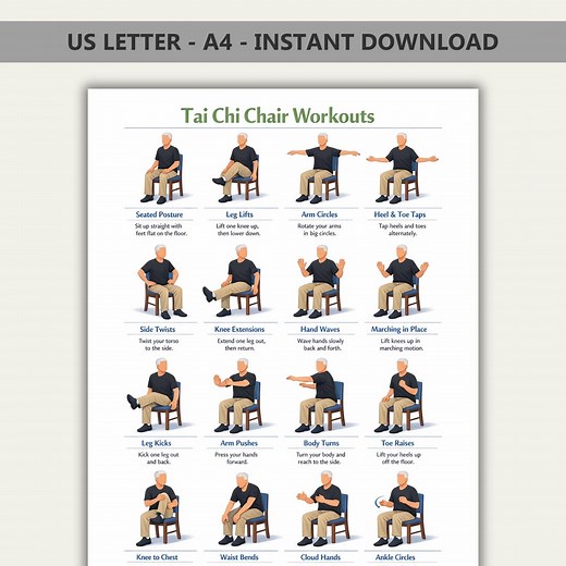 Printable Tai Chi Chair Workouts, Tai Chi Exercise Chart, Tai Chi Chair Exercise Chart PDF, Workout Plan PDF, Digital Download - Etsy