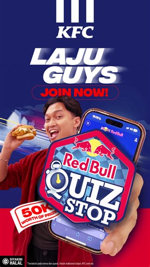 106 reactions | ⚡Speed mode ON⚡ Order, scan dan jawab quiz sekarang! 1️⃣ Beli KFC x Red Bull Combo 磻 2️⃣ Scan QR dan jawab quiz dengan pantas ⚡ 3️⃣ Menangi ticket ke weekend yang gempak ️ dan hadiah eksklusif! ⏳Sampai 18 Oktober je tau!  Scan QR atau layari: https://win.gs/redbullquizstopmy #Kepci #RedBull #KFCRedBullCombo | KFC | Facebook
