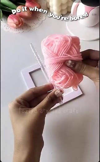 DIY Miniature Yarn Art Frame Easy Yarn Rose Art