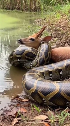 GIANT PYTHON Swallows Deer Alive in River! Brutal Coils & Deadly Struggle