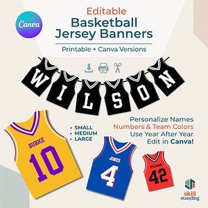 Editable Basketball Jersey Banner | Instant Team Party Decor | Canva Template
