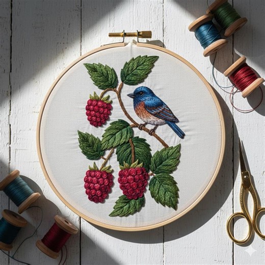 Bird on Berry Embroidery Pattern, Bird Hand Embroidery PDF (instant Download) - Etsy