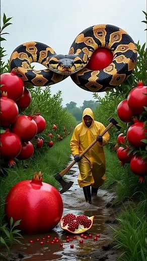 rescue worker fruits help from giant python #PythonAttack #GiantFruit #animals #fruits #funny