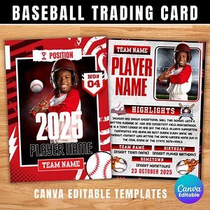 Baseball Card Canva Template, Editable Baseball Trading Card, Sports Player Card, Sports Card Front and Back, Double Side, DIY Trading Card - Etsy