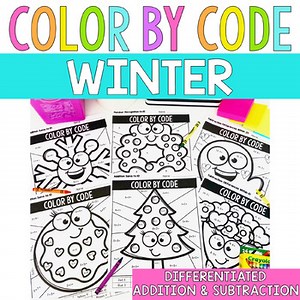 Winter Color by Code Addition and Subtraction Differentiated Math Activity