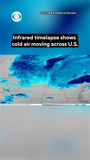 Infrared satellite imagery showed the cold mass of air moving into the northern U.S. on January 22-23. Much of the country was braced for a severe storm on the weekend of January 24-25. | CBS News