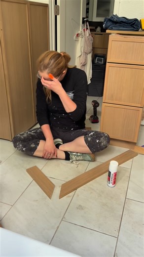 Crisp miter CA glue makes for a really great way to make an upper cabinet look intentional! 🫶🏻 Thankfully- I got these installed before my surgery and just in time for counters to go in Thursday! Rather than relocate the door to my closet, I decided to install an upper cabinet to serve as our linen closet, and adding in some trim really makes a difference in making this work without looking like it’s unfinished. CA glue and a few nails with the @skilpowertools Nailer and we ready to seal these