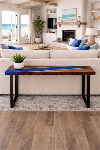 Live Edge Epoxy Resin River Console Table, Black Walnut Wood - Etsy