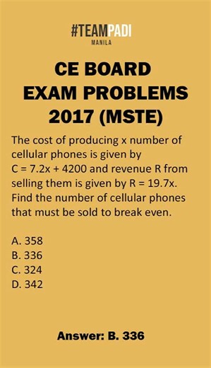 6.6K views · 43 reactions | Solving the equations of success!  Tackle today's Civil Engineering Board Exam question with confidence and let your knowledge stand tall. #ProblemSolvers #CivilEngineering"#TeamPadiManila #Teampadi #BoardExamJourney #CivilEngineeringReview | Padilla Review Center | Facebook
