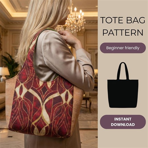 Art Deco Tote Bag Sewing Pattern, Cork Accent, Beginner Friendly (PDF Pattern) - Etsy