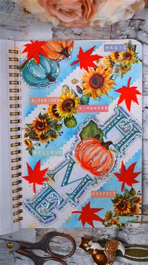 ASMR Journal Page 💙🧡 Autumn #asmr #scrapbooking #journaling #art #autumn #fypシ #asmrjournal #shorts