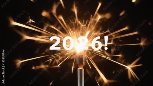 Burning Fuse Leading to Explosive Firework Boom Revealing 2026 Text