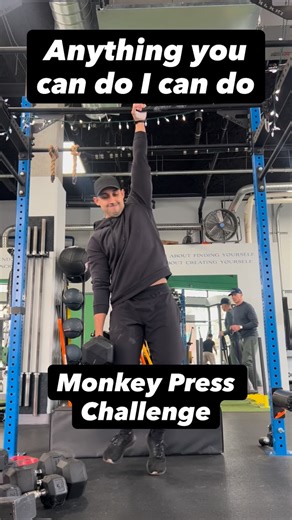 Anything you can do I can do - Monkey Press Challenge 🐒 Rules: - Single arm hang - DB curl to press (touch the bar) - Feet stay off the ground through ROM Results: @coach_jeremy_stewart - 70 @duncman10 - 65 @stevenpust - 60 @travis.brittingham - 40 @coachzoie - 30 @sarahnewsom0 - 25 What’s your best? 🐒 | NW Fitness Project