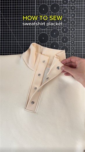 Julija Gobere on Instagram: "How to sew sweatshirt front placket🤩 Easier to sew than it might seem from first look and so comfortable to wear - my favourite detail of my sweatshirt sewing pattern💯🙌🤗 Extra tip: use interfacing to stabilise the front and both plackets. It will make sewing much easier and garment will last longer!😉 #sewwithjulijagobere #howtosew #sewingtutorial"