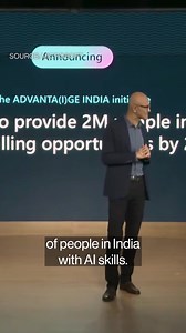 1.1K views · 21 reactions | Microsoft will help train 2 million people in India with AI skills, stepping up its commitment to the nation, its CEO Satya Nadella says https://trib.al/9eMARvd | Bloomberg | Facebook