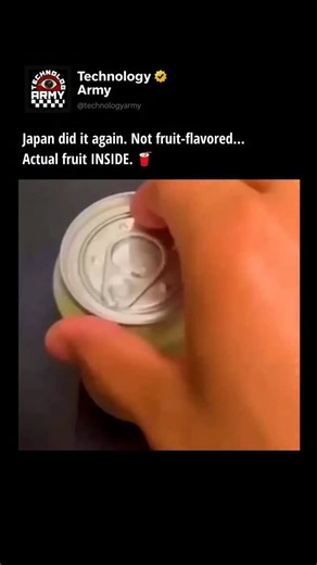 TechnologyARMY on Instagram: "Japan just upgraded the vending machine game once again. 🥤✨ These new cans don’t just taste like fruit — they contain real fruit pieces inside. 🍑🍇 From juicy peach chunks to crisp grape bits, every sip is a mini snack packed with seasonal freshness. Each can is engineered to keep the fruit tender, sweet, and perfectly preserved, as if it was cut seconds before you drink it. Only in Japan can everyday convenience feel this futuristic. 🇯🇵 Love Technology? Follow 