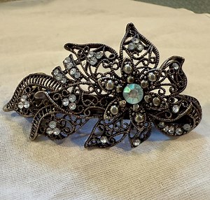 Vintage Filigree Flower Barrette – Silver-tone Rhinestone Hair Clip, Aurora Crystal - Etsy
