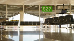 The airport terminal has a spacious, bright seating area near Gate S27, featuring a modern design that enhances travelers experiences, making their wait more enjoyable and comfortable
