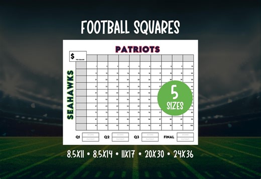 Football Squares Printable, Super Football Bowl Squares, Football Fundraiser, Football Betting Game, Football Pool, Football Square Grid - Etsy