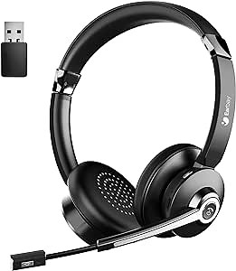 Wireless Headphones with Microphone, Wireless Headset with USB Dongle, Bluetooth Headset with Microphone Noise Cancelling and Mute, 28hrs Talktime, On-Ear Headphones for Cell Phone/PC/Mac/Zoom/Skype