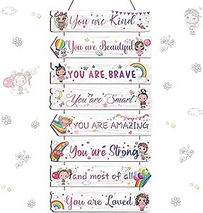 Inspirational Girl Room Decor Aesthetic Art Wall Hanging Sign Inspiring Colorful Rainbow Wooden Decoration for Kids Teens Toddler Boy Baby Bedroom Nursery Dorm Decor, 6-12 Years old (Doll)